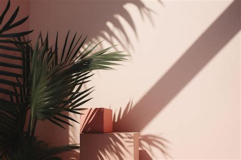 Premium AI Image A Palm Tree Casts A Shadow On A Wall Generative AI