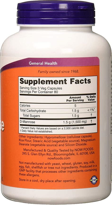 Now Foods D Mannose 500 Mg240 Veg Capsules