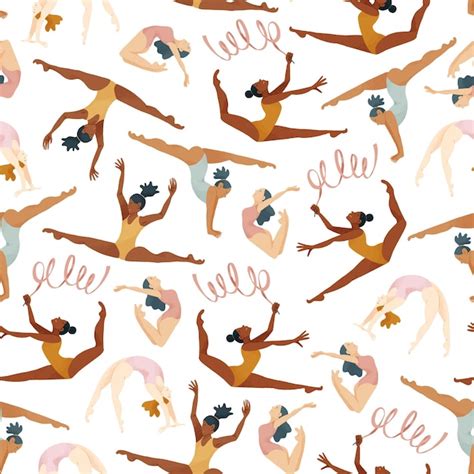 Premium Vector Cute Gymnast Dancers Seamless Pattern