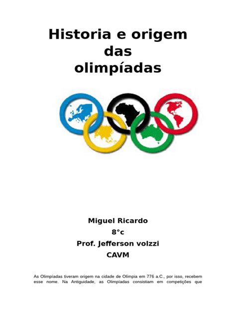 Historia E Origem Das Olimpíadas Pdf Jogos Olímpicos Esportes
