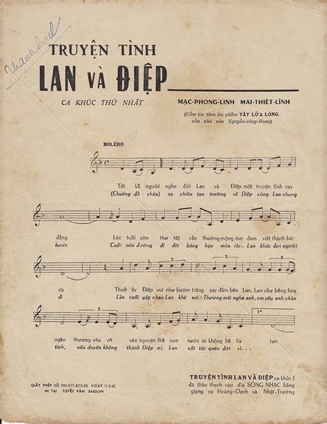 Sheet Nhạc Bài Chuyện Tình Lan Và Điệp Hợp Âm Việt