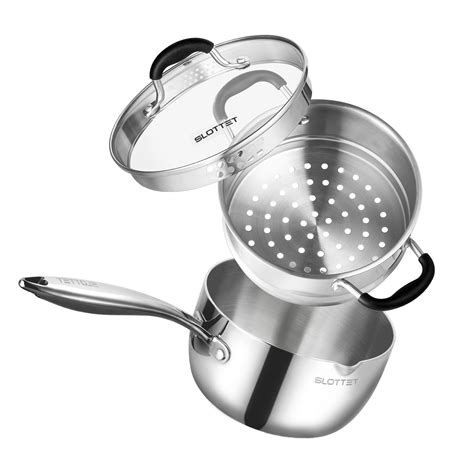 Slottet 35 Quart Tri Ply Stainless Steel Sauce Pan With Steamer