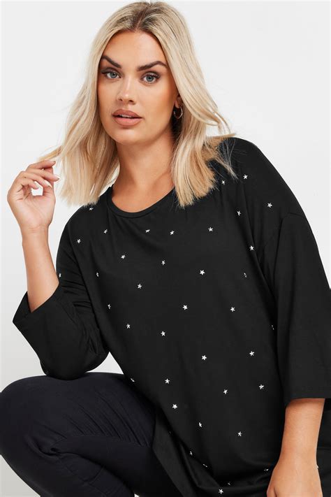 Yours Plus Size Black Star Embellished Swing Top Yours Clothing