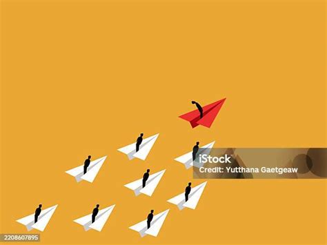 사업가가 자신있게 팀보다 앞서 종이 비행기를 날립니다 Revolution에 대한 스톡 벡터 아트 및 기타 이미지