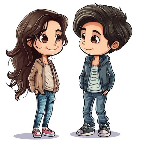 El Chico Y La Chica De Dibujos Animados Vector Premium