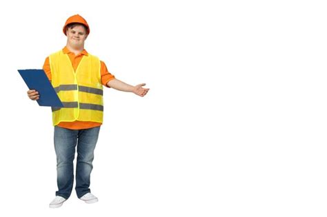 Premium Photo Pngsmiling Young Man With Down Syndrome In Work Uniform