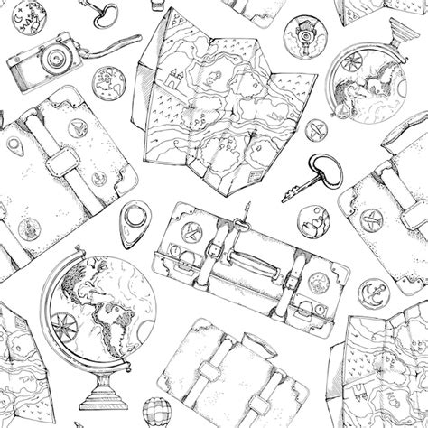Premium Vector Ink Hand Drawn Vector Sketch Seamless Pattern Suitcase
