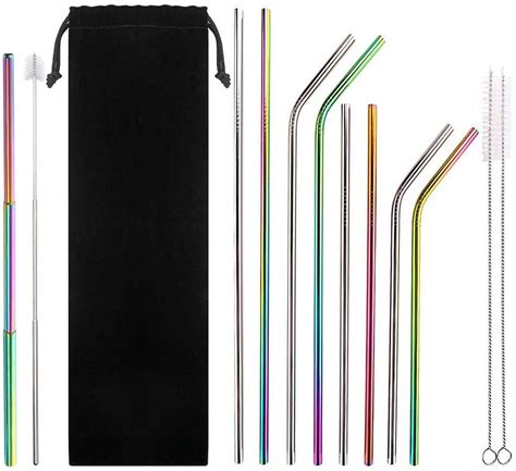 9 Packs Reusable Drinking Straws Set 1stainless Steel Straw 8