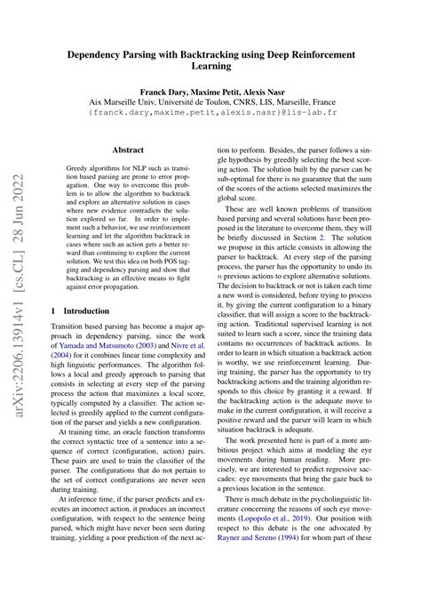 Pdf Dependency Parsing With Backtracking Using Deep Reinforcement Learning
