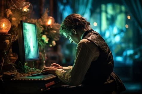 Clerk Man Working On A Desktop Computer Premium Ai Generated Image