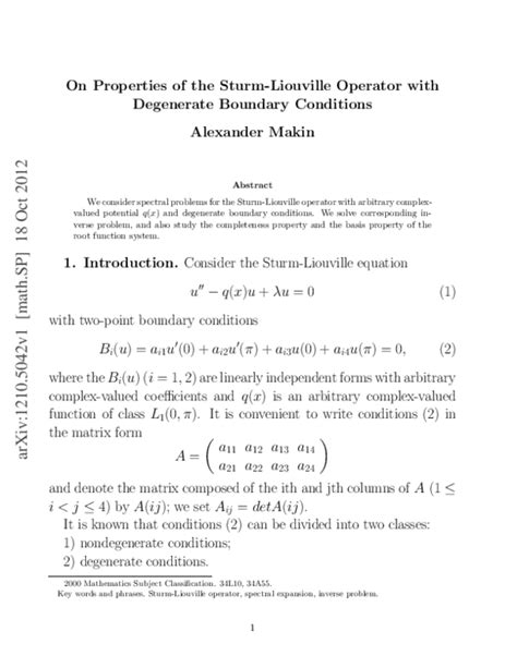 Pdf On Properties Of The Sturm Liouville Operator With Degenerate Boundary Conditions