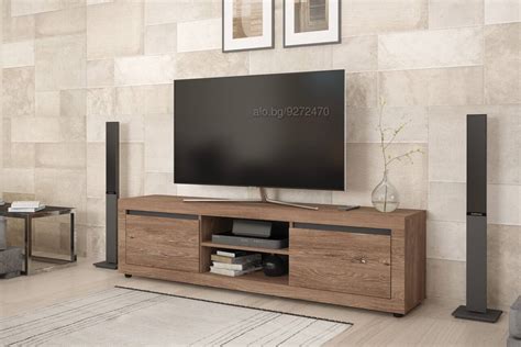 ТВ шкаф Алфа 80 180 40 50 см две вратички ниши Mdf браун силвърджак