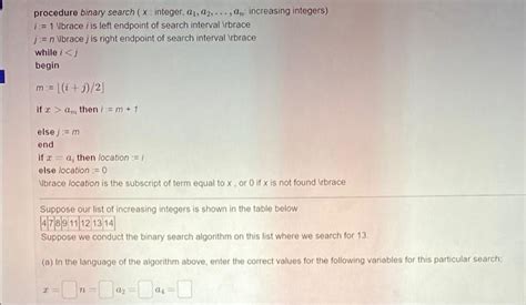 Solved Procedure Binary Search X Integer A A