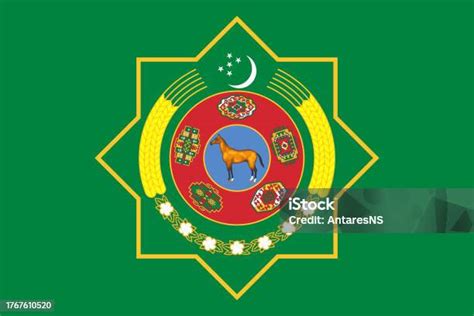 トルクメニスタンの公式の現在の旗と紋章トルクメニスタンの国旗図 お祝いのベクターアート素材や画像を多数ご用意 お祝い アイコン