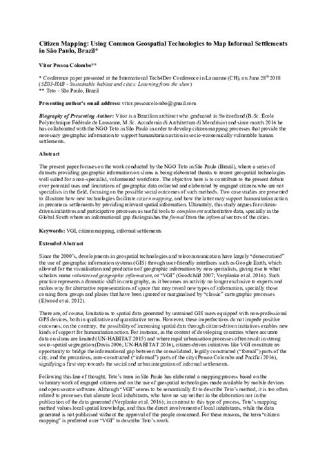 Pdf Citizen Mapping Using Common Geospatial Technologies To Map Informal Settlements In São
