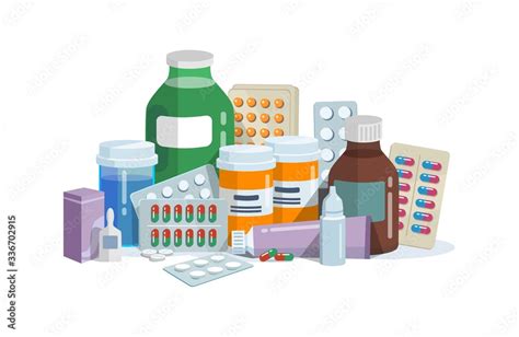 Capsules Blisters And Glass Bottles With Medicine Vector Illustration
