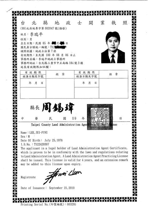 代書證照、地政士開業執照