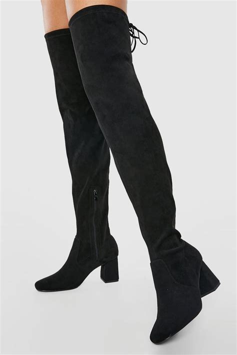 Wide Fit Over The Knee Block Heeled Boots Boohoo Uk