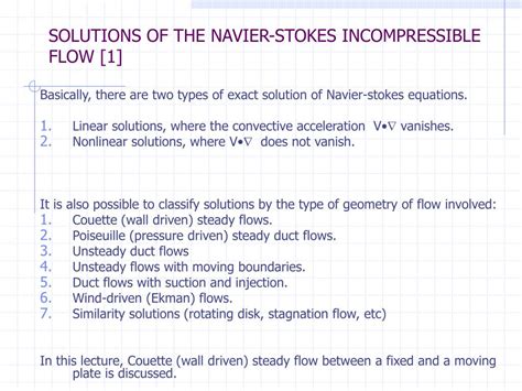 Ppt Derivation And Solution Methods For The Steady Incompressible Navier Stokes Equations