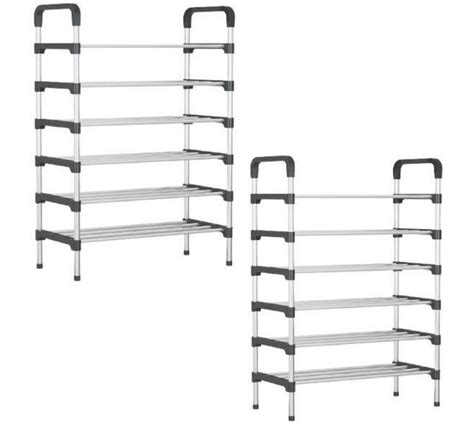 Twinpack 6 Tier Storage Shoe Rack Metal Shoe Rack White 6 Shelves