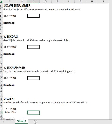 Datum En Tijd Oefenblad Excelweb