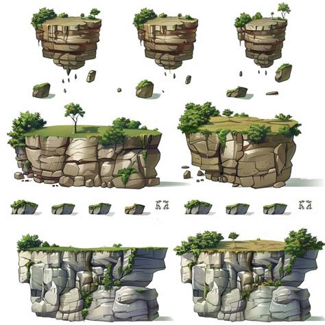 Premium Vector Mulitple Item Spritesheet Side View Cliff Edge Tiles