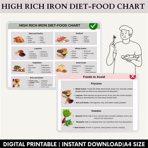 Iron Rich Foods Chart Etsy