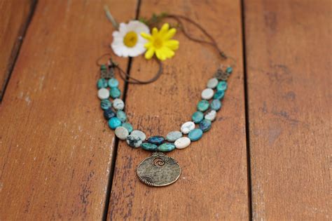 Statement Turquoise Necklace And Earrings Turquoise Boho Jewelry Set Turquoise Long Necklace