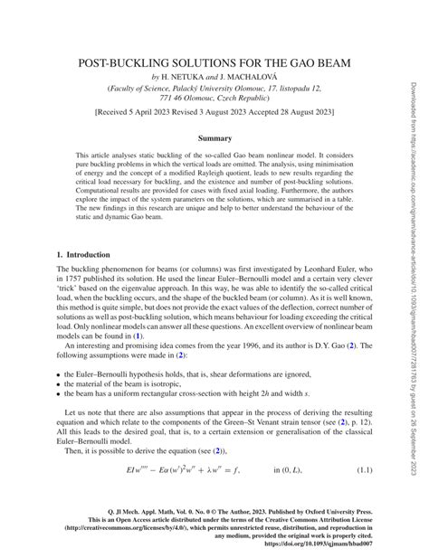 Pdf Post Buckling Solutions For The Gao Beam