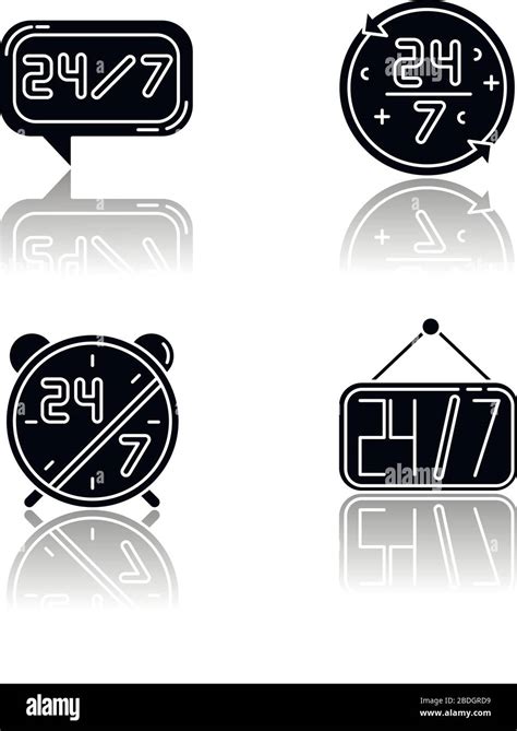 24 7 Hour Service Drop Shadow Black Glyph Icons Set Online Customer