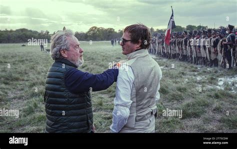 Napoleon From Left Director Ridley Scott Joaquin Phoenix On Set 2023 Ph Aiden Monaghan