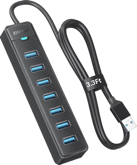 Idsonix 7 Port Usb 3 0 Hub With 3 3ft Extended Long Cable 5gbps Data Usb Splitter Multiport