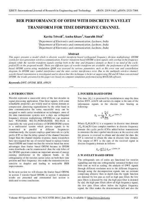 Pdf Ber Performance Of Ofdm With Discrete Wavelet Transform For Time