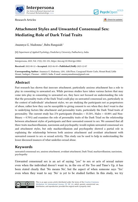 Pdf Attachment Styles And Unwanted Consensual Sex Mediating Role Of