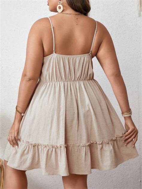 Shein Vcay Plus Guipure Lace Insert Ruffle Hem Cami Dress Shein Usa