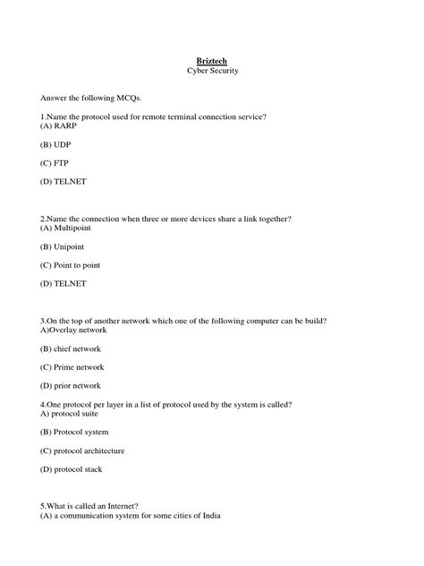 Cybersecurity Questions Pdf Computer Network Local Area Network