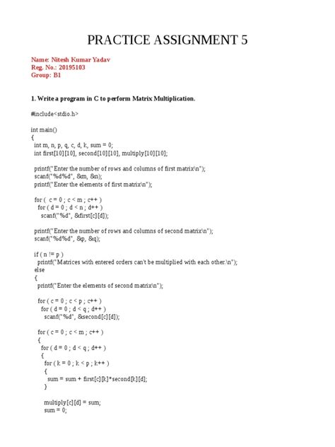 55practice Assignment 5 Pdf Matrix Mathematics Linear Algebra