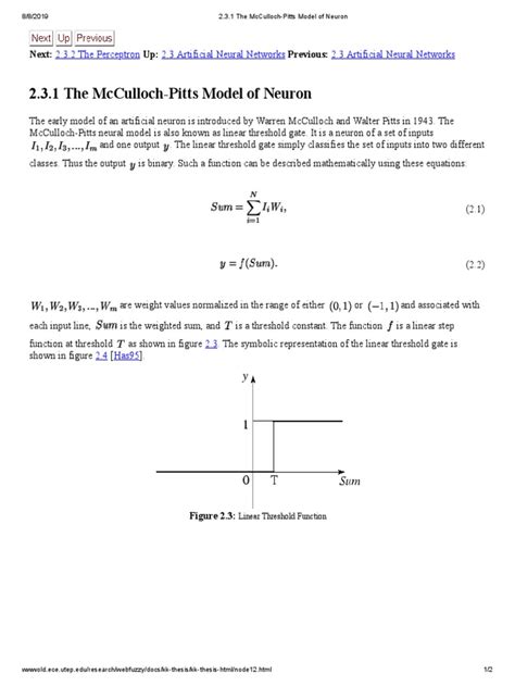 231 The Mcculloch Pitts Model Of Neuron Pdf Artificial Neural