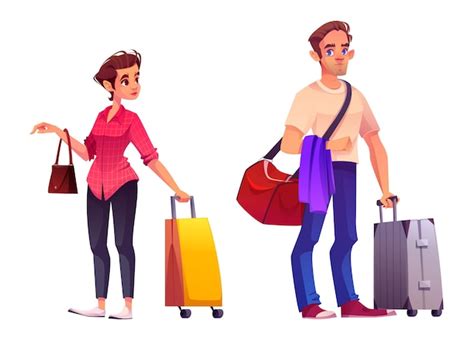 Personas con maletas que viajan en avión o tren Vector Gratis