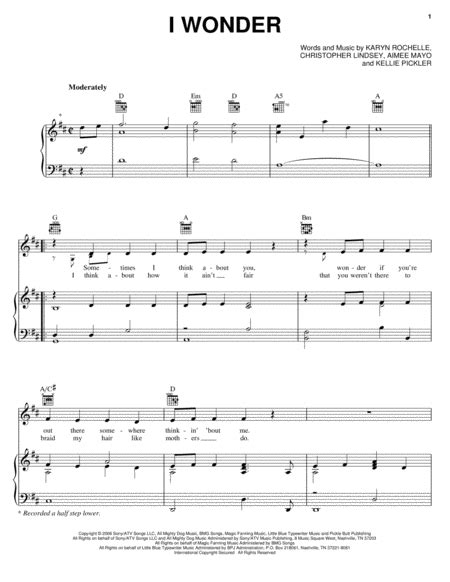 I Wonder By Kellie Pickler Piano Vocal Guitar Digital Sheet Music