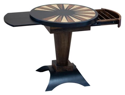 Round Backgammon Cocktail Table In Ebony And Birds Eye Maple Inlay