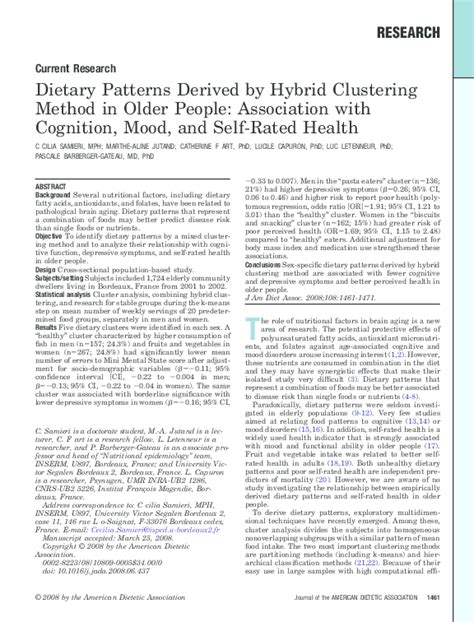 Pdf Dietary Patterns Derived By Hybrid Clustering Method In Older People Association With