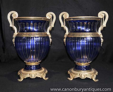Pair Cut Glass Empire Vases Urns
