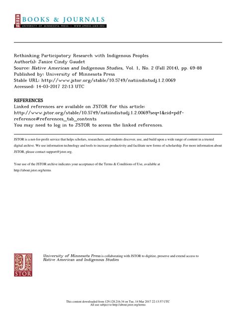 Pdf Rethinking Participatory Research With Indigenous Peoples