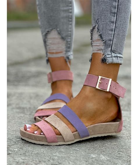 Wygodne Sandały Rusin Maderi Beige Pink Skóra Naturalna