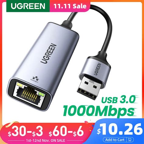 UGREEN Adapter Ethernet USB USB3.0 1000 mb/s USB RJ45 karta sieciowa do ...