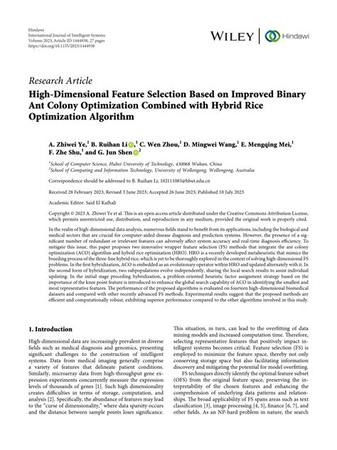 PDF High Dimensional Feature Selection Based On Improved Binary Ant