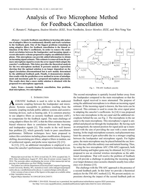 PDF Analysis Of Two Microphone Method For Feedback Cancellation