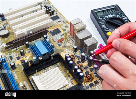 Motherboard Measure Man Repairing Computer Hardware Stock Photo Alamy