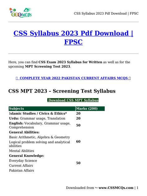 Css Syllabus 2023 Pdf Download Fpsc Pdf Science Urdu